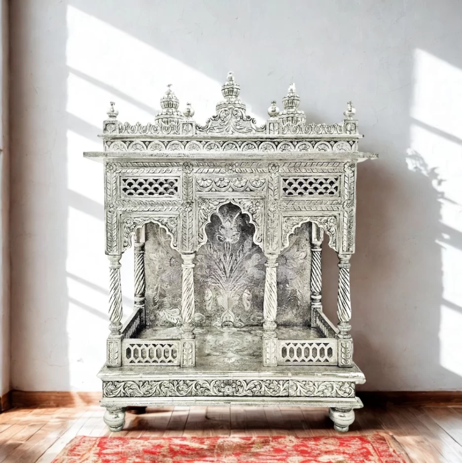 Silver Mandir Small with Hand Carved | Divine Pooja Mandir